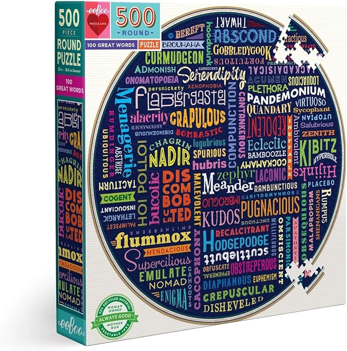 100 Great Words - 500 Piece Round Puzzle – The Pieceful Project